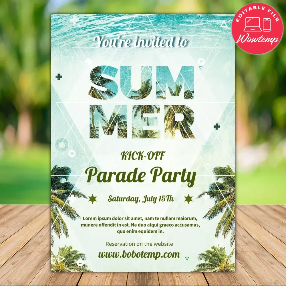 Summer Kickoff Parade Party Invitation Template to Print at Home | Wowtemp
