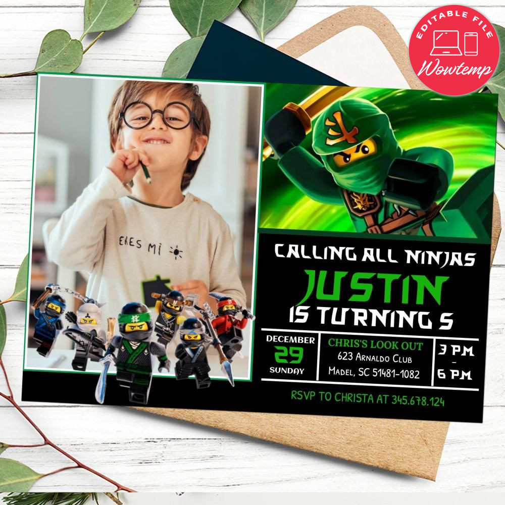 Lloyd Ninjago Invitation With Photo Customizable Template DIY | Wowtemp