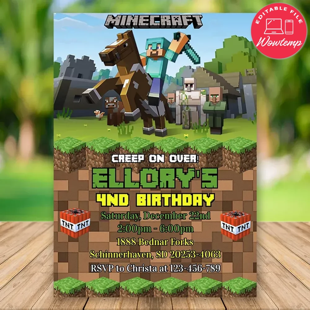 Editable Minecraft Birthday Party Supplies Instant Download | Wowtemp