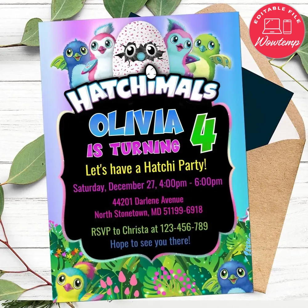 Editable Hatchimal Birthday Invitations Instant Download | Wowtemp