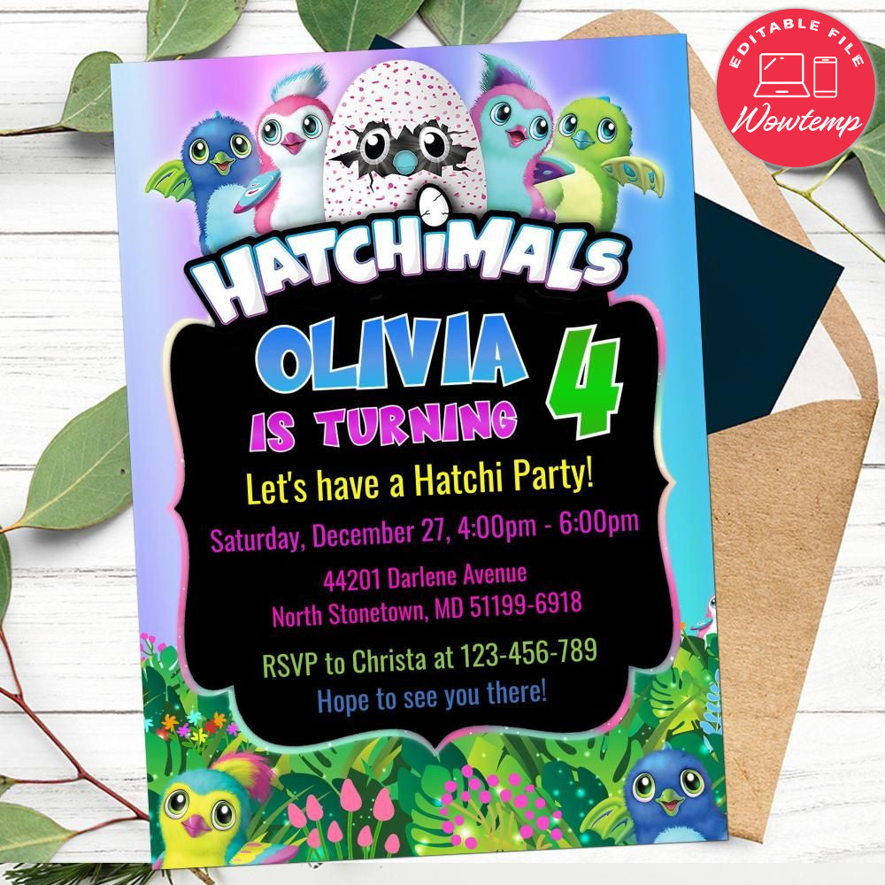 Editable Hatchimal Birthday Invitations Instant Download | Wowtemp