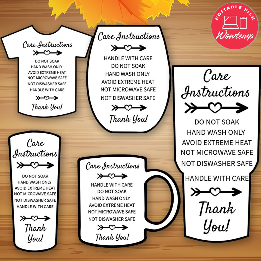 Personalized Bundle Products Care Instructions Card Printable DIY | Wowtemp