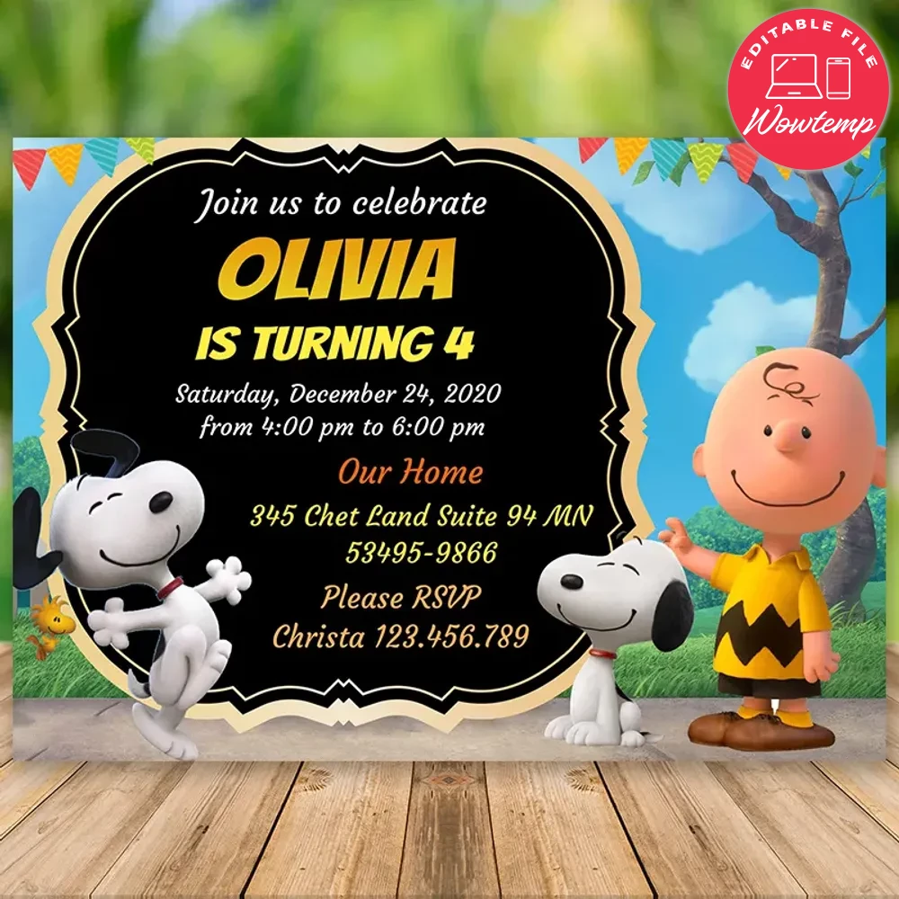 Editable Snoopy Peanuts Invitation Instant Download | Wowtemp