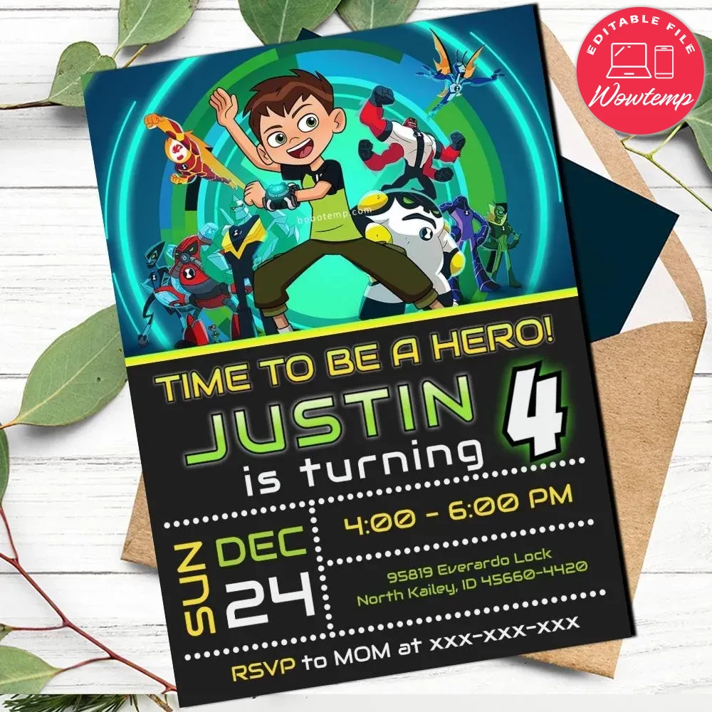 Editable Ben 10 Birthday Invitation Instant Download | Wowtemp
