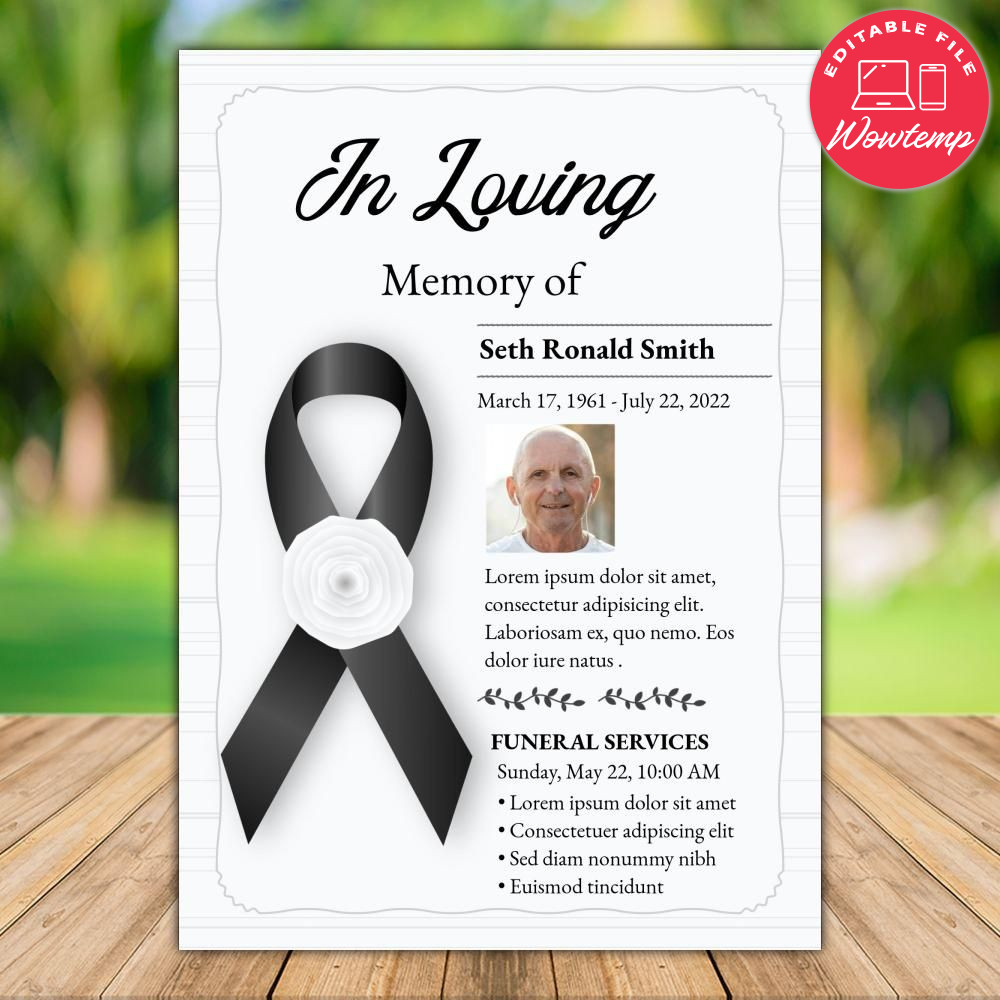 Printable Funeral Card Template Instant Download | Wowtemp