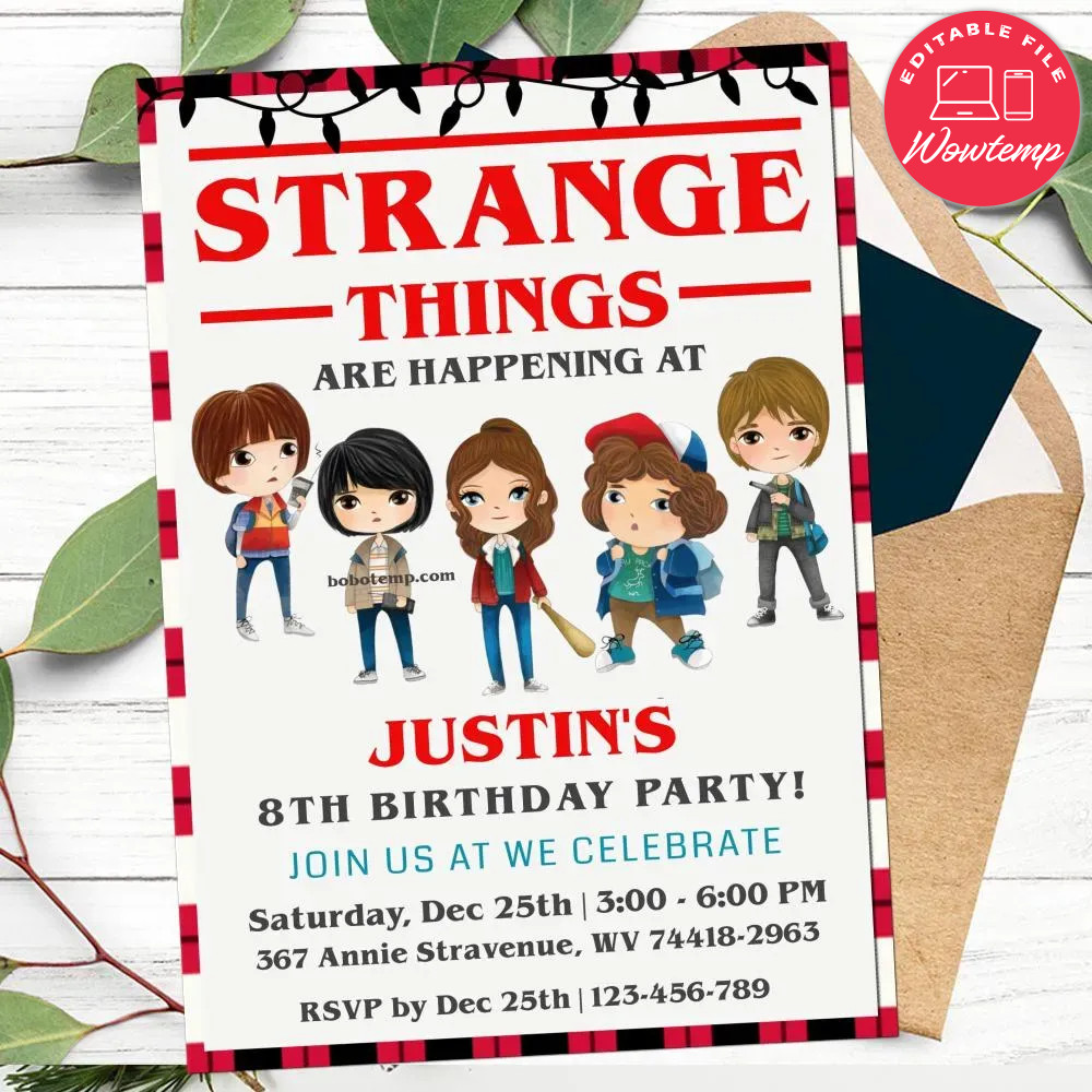 Editable Stranger Kids - Stranger Things Birthday Flyer DIY | Wowtemp