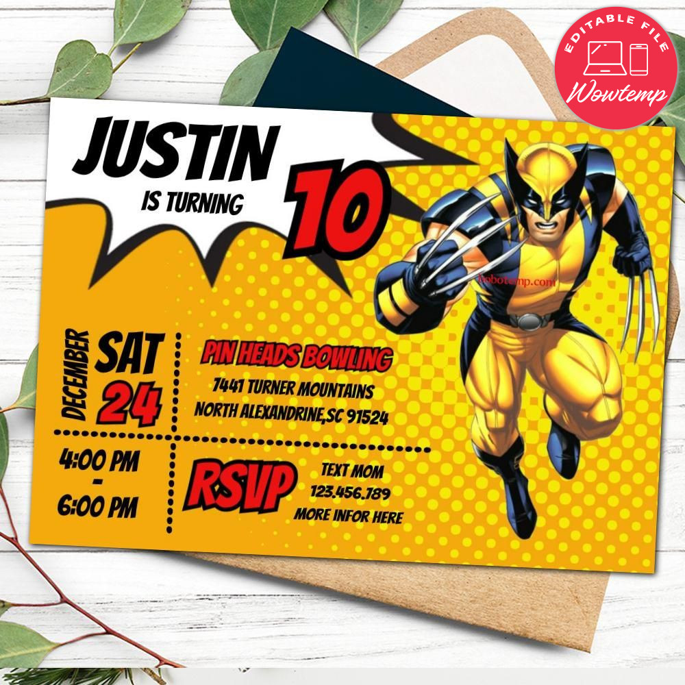 Editable Wolverine Xmen Invitation Digital File | Wowtemp