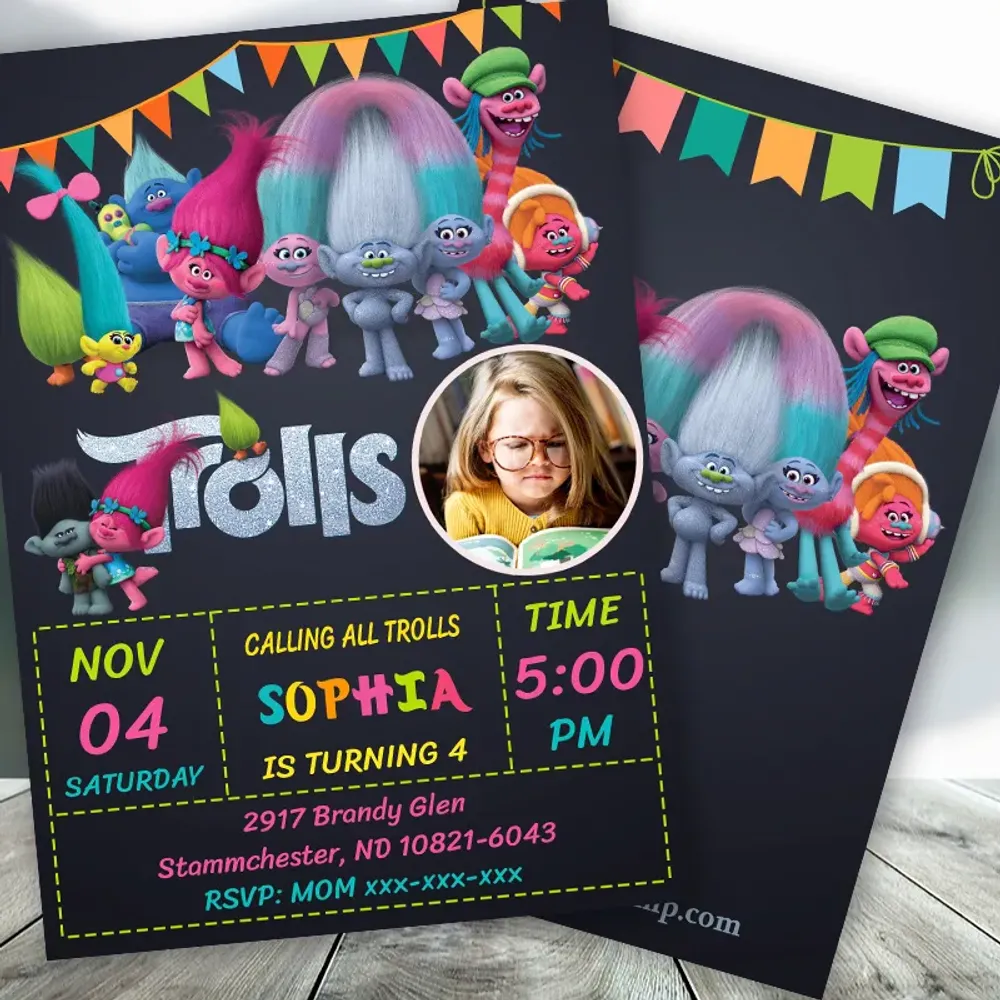 Trolls Birthday Invitation | Wowtemp
