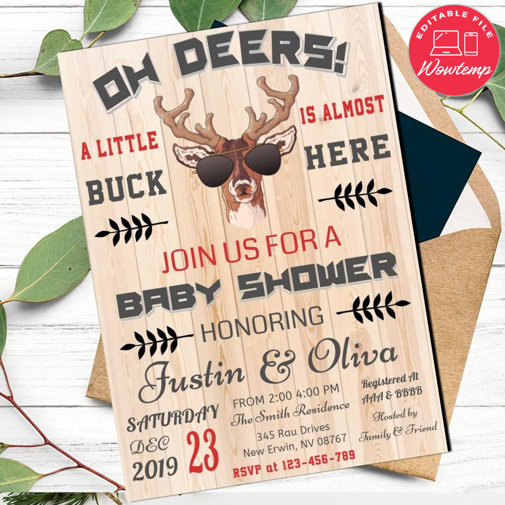 Editable Little Buck Baby Shower Invitation Hunting Shower DIY | Wowtemp