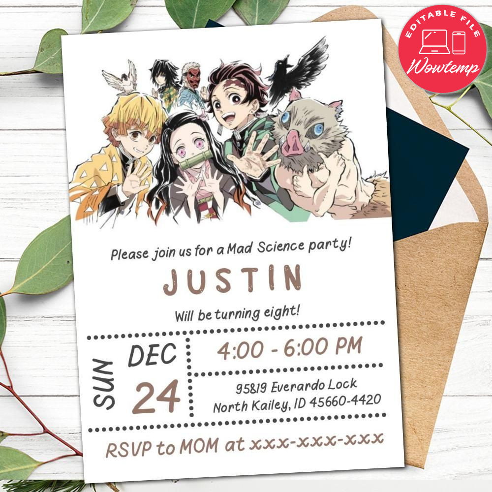 Demon slayer Invitation Template Customizable Instant Download | Wowtemp