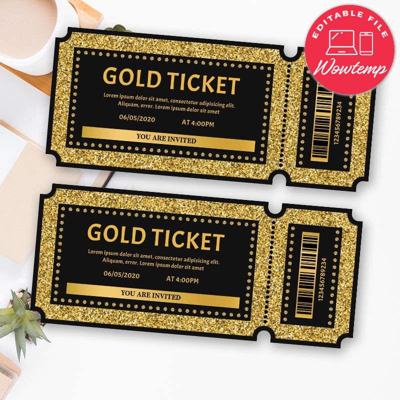 Printable Gold Ticket Template Instant Download | Wowtemp