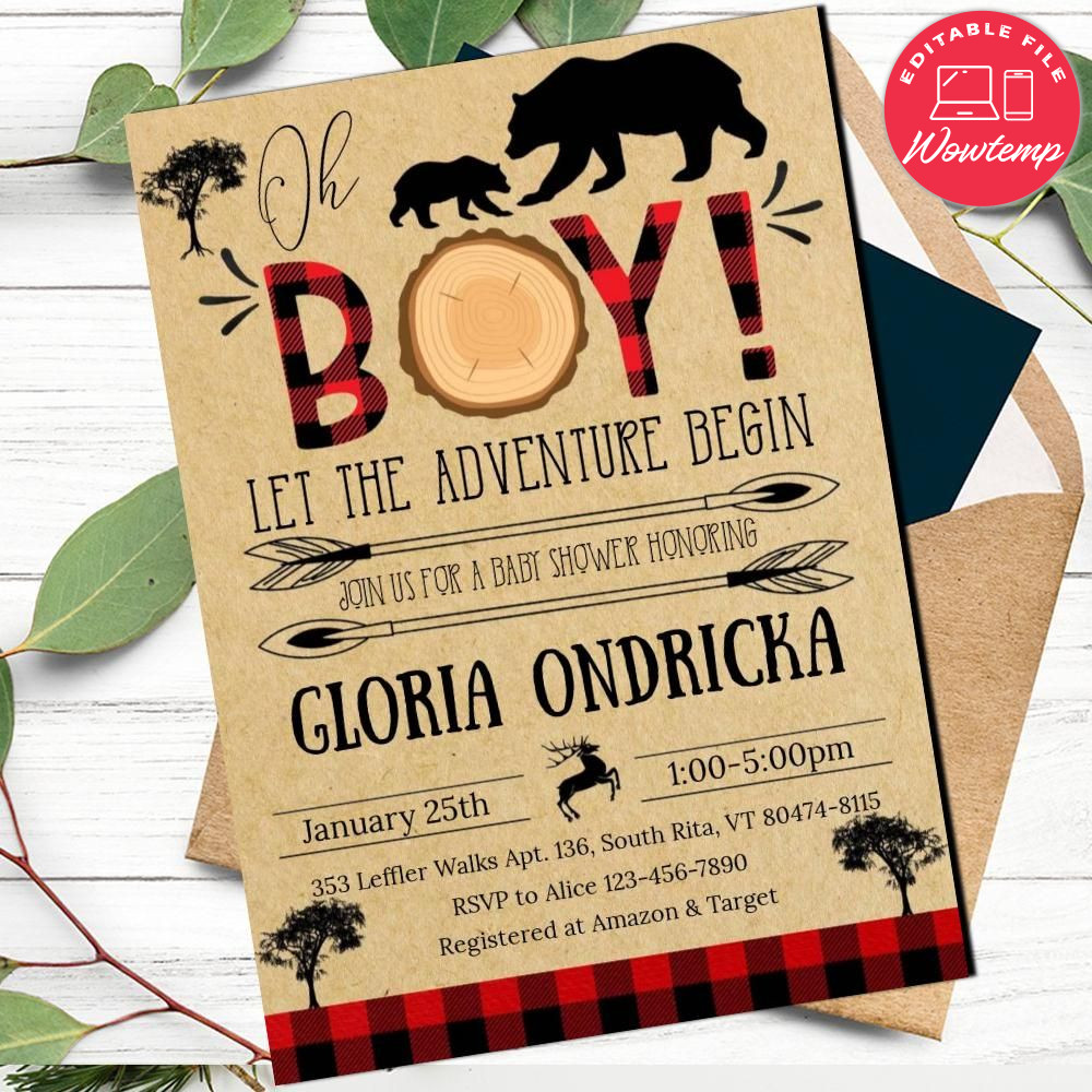 Editable Lumberjack Baby Shower Invitation With Rustic Mama | Wowtemp