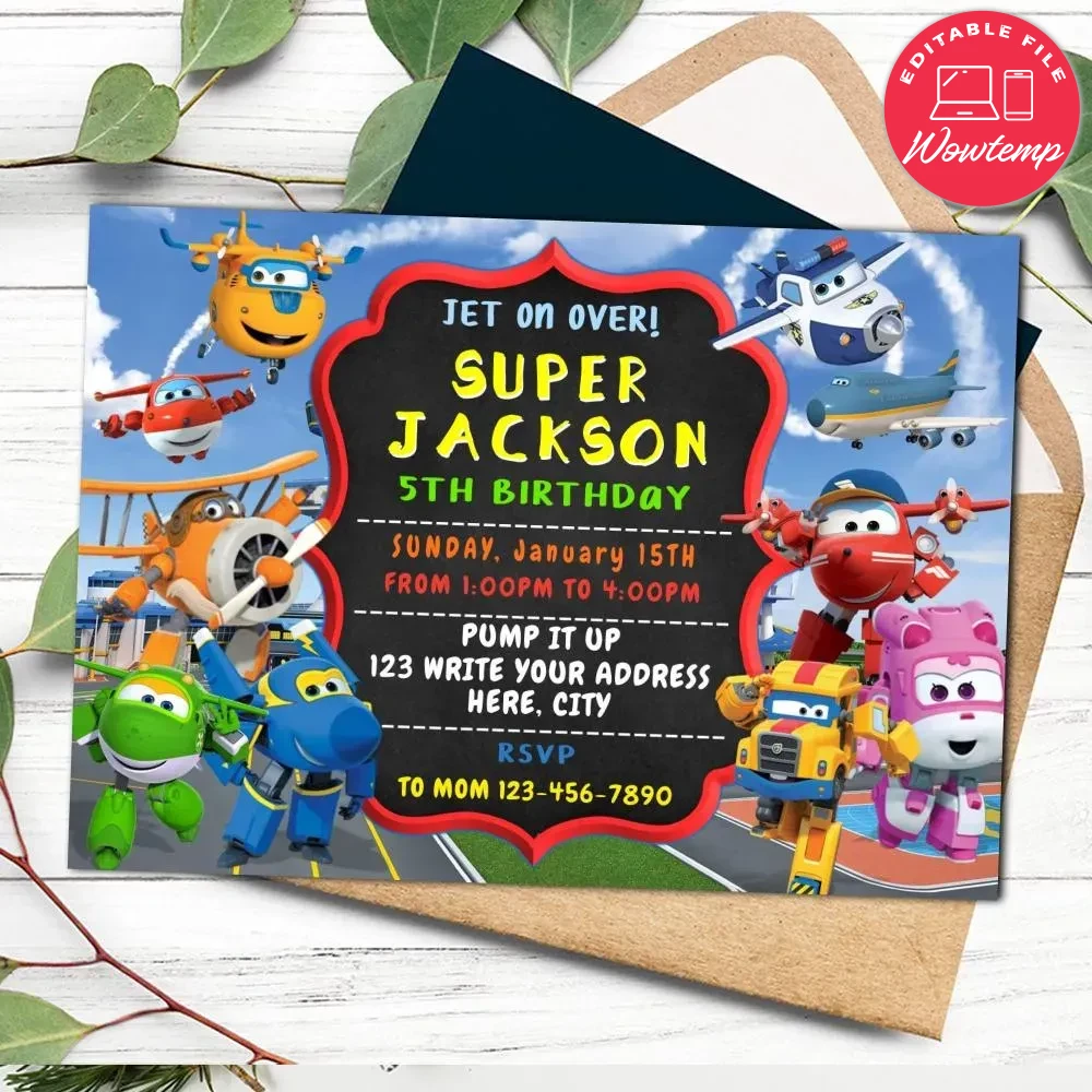 Editable Super Wings Invitation Instant Download | Wowtemp