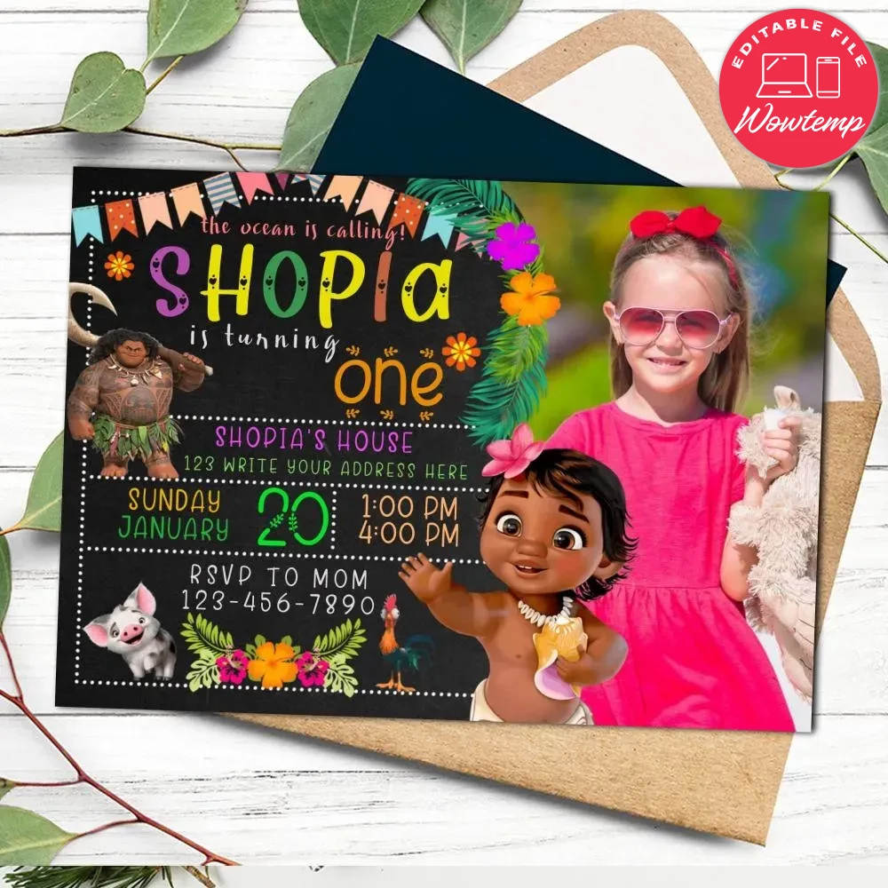 Editable Baby Moana Birthday Invitation Instant Download | Wowtemp