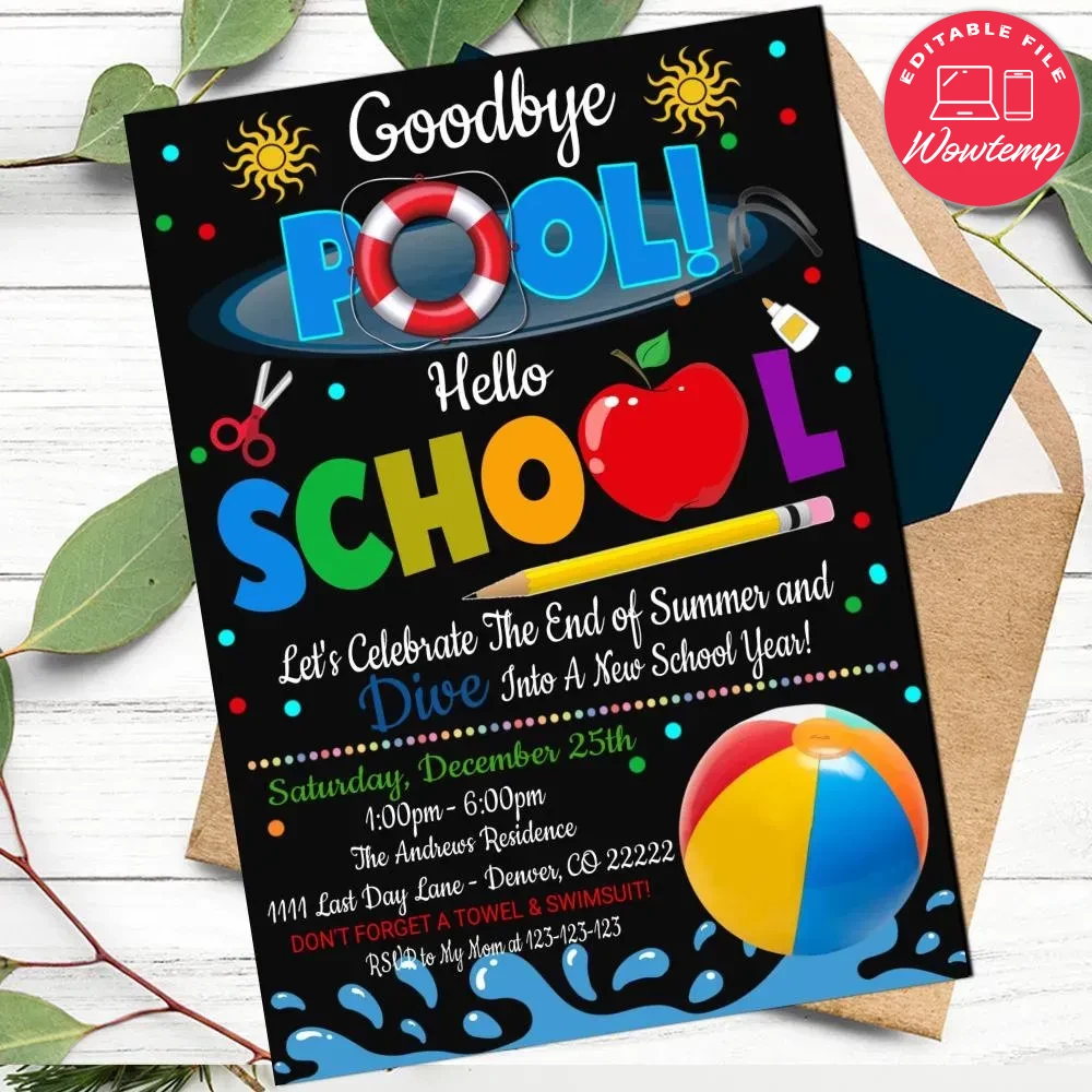 Editable End of School Pool Party Invitation Instant Download | Wowtemp