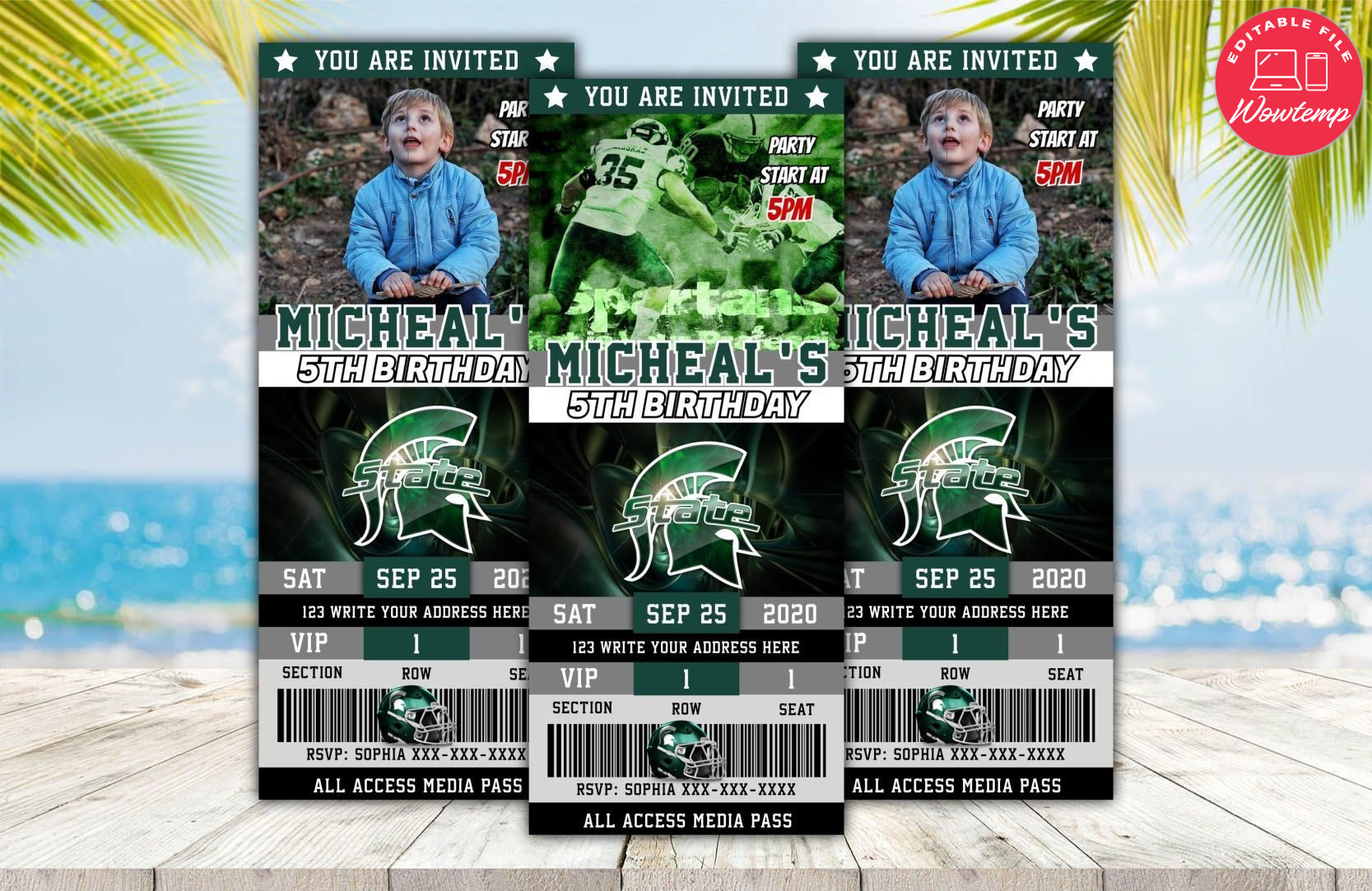 Editable Michigan State Spartans Birthday Ticket Invitations DIY | Wowtemp