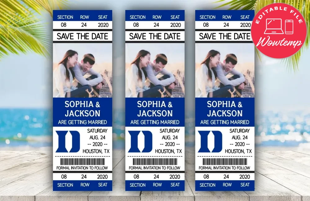 Blue Devils Duke Save The Date Wedding Ticket Invitations | Wowtemp