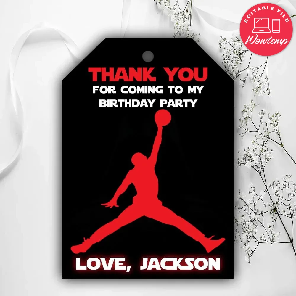 Printable Michael Jordan Birthday Thank You Tags Instant Download | Wowtemp