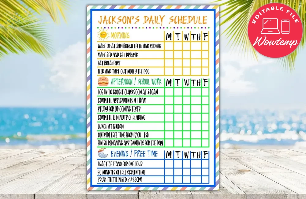 Editable Home School Schedule, Daily Subject Checklist DIY | Wowtemp