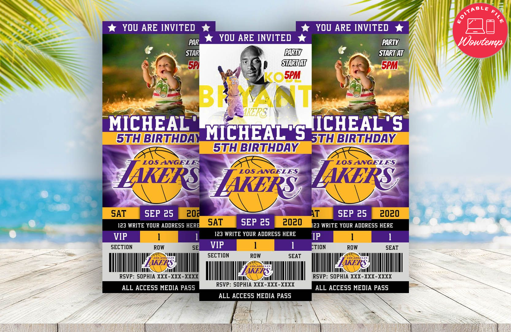 Editable Los Angeles Lakers Ticket Invitation Instant Download | Wowtemp