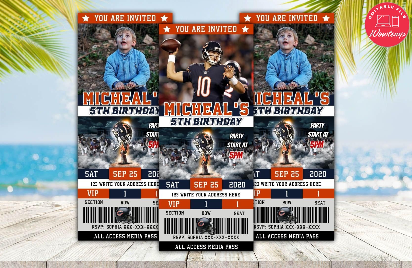 Chicago Bears Ticket Birthday Editable Template Instant Download | Wowtemp