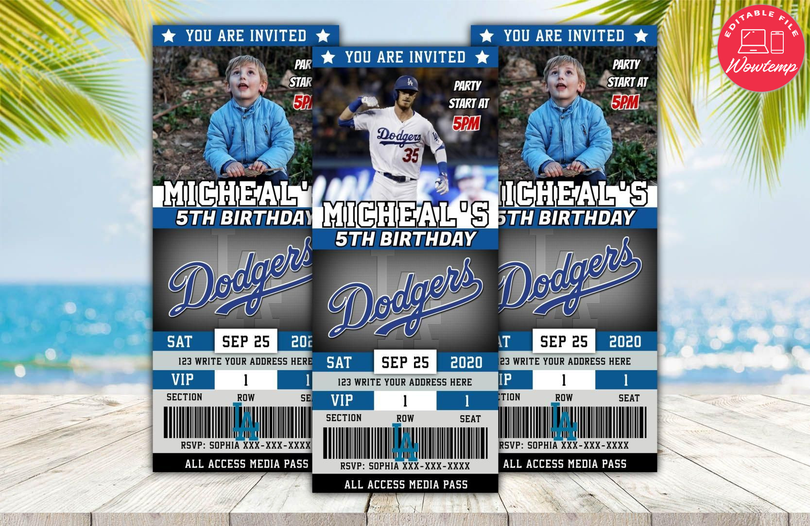 Editable Los Angeles Dodgers Birthday Ticket Party Invitation | Wowtemp