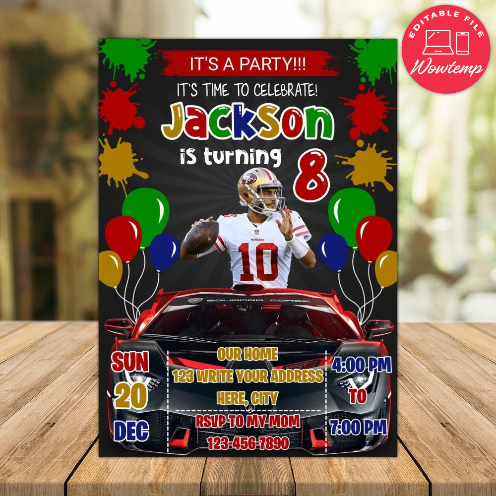 Jimmy Garoppolo San Francisco 49ers Drive By Birthday Invitation | Wowtemp
