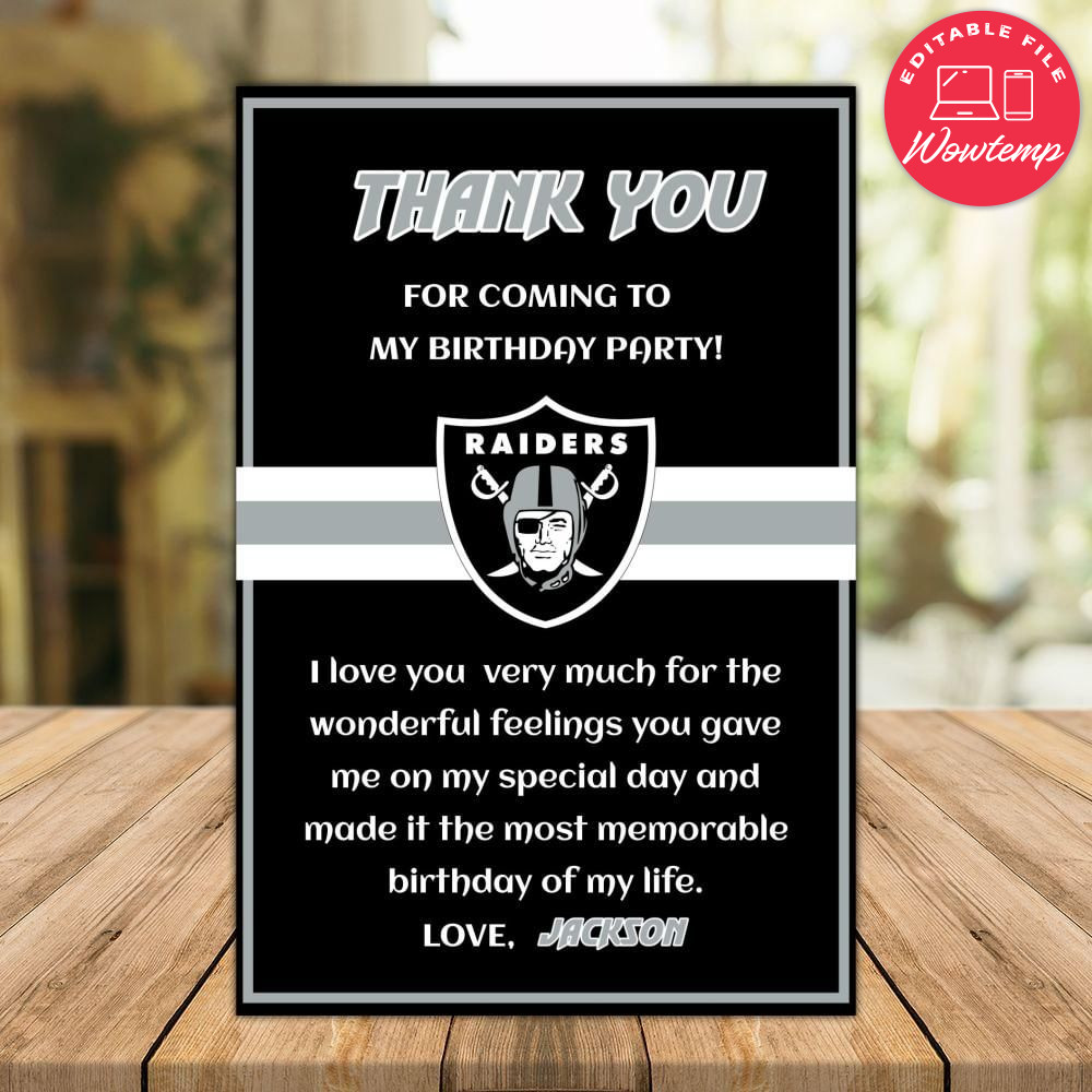 Las Vegas Raiders Thank you card Template to Print at Home | Wowtemp