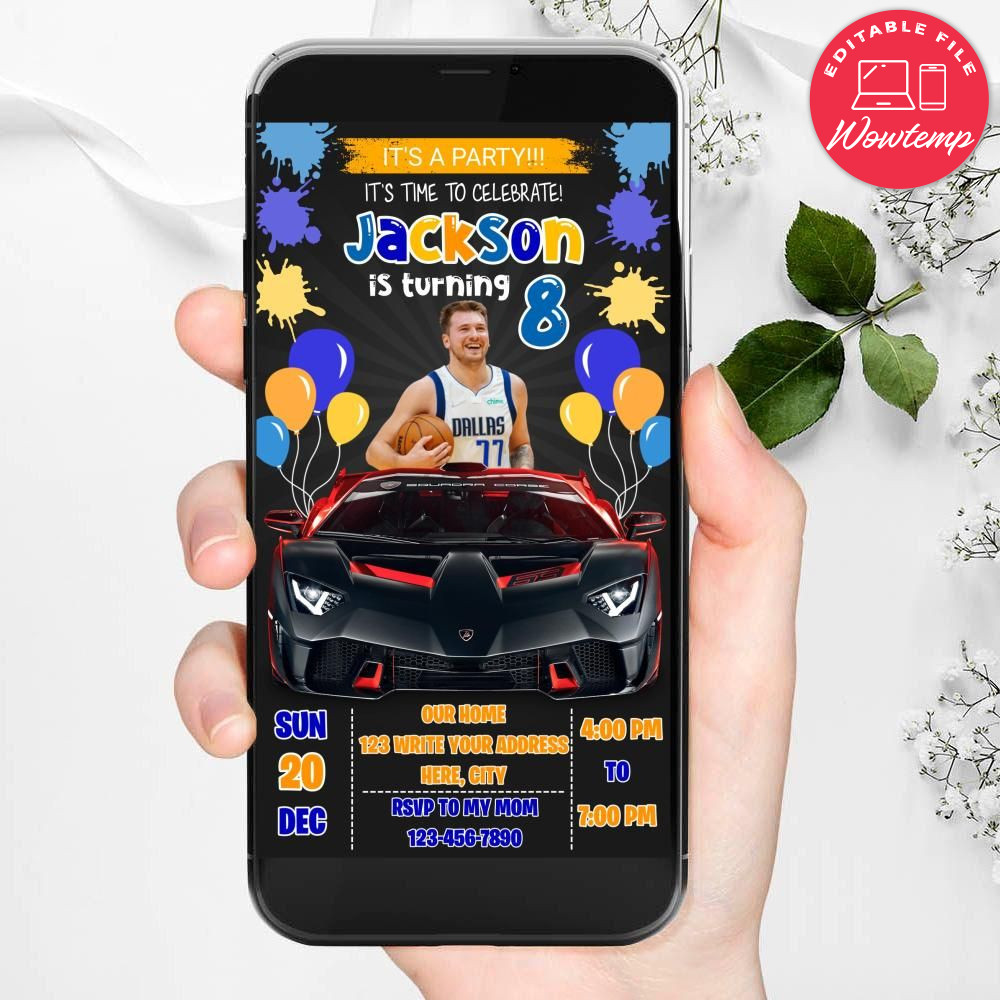 Mobile Luka Doncic Dallas Mavericks Drive By Birthday Invitation | Wowtemp