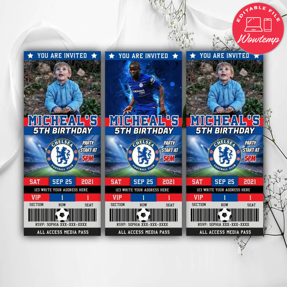 Printable Chelsea Birthday Ticket Invitations Instant Download | Wowtemp