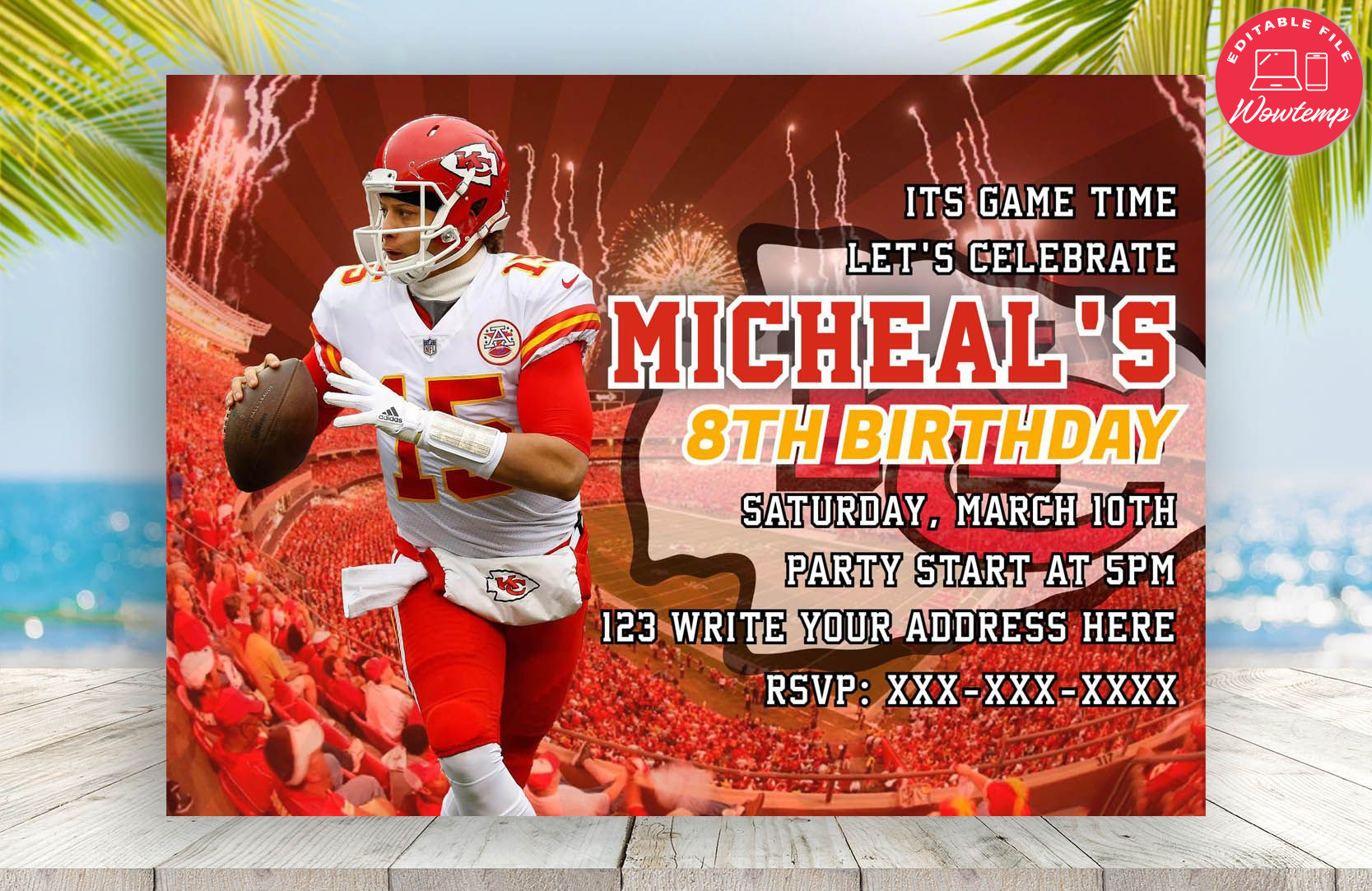 Editable Kansas City Chiefs Digital Party Invitation Invite | Wowtemp
