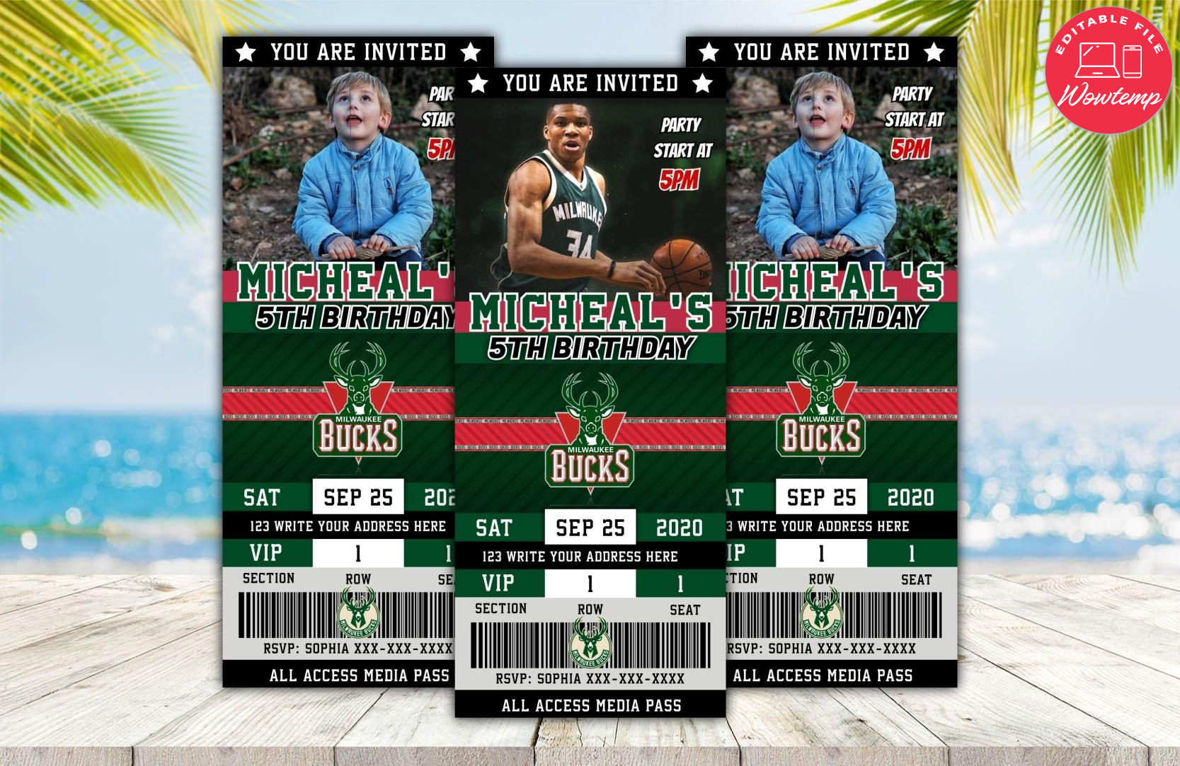 Editable Milwaukee Bucks Birthday Ticket Invitations DIY | Wowtemp