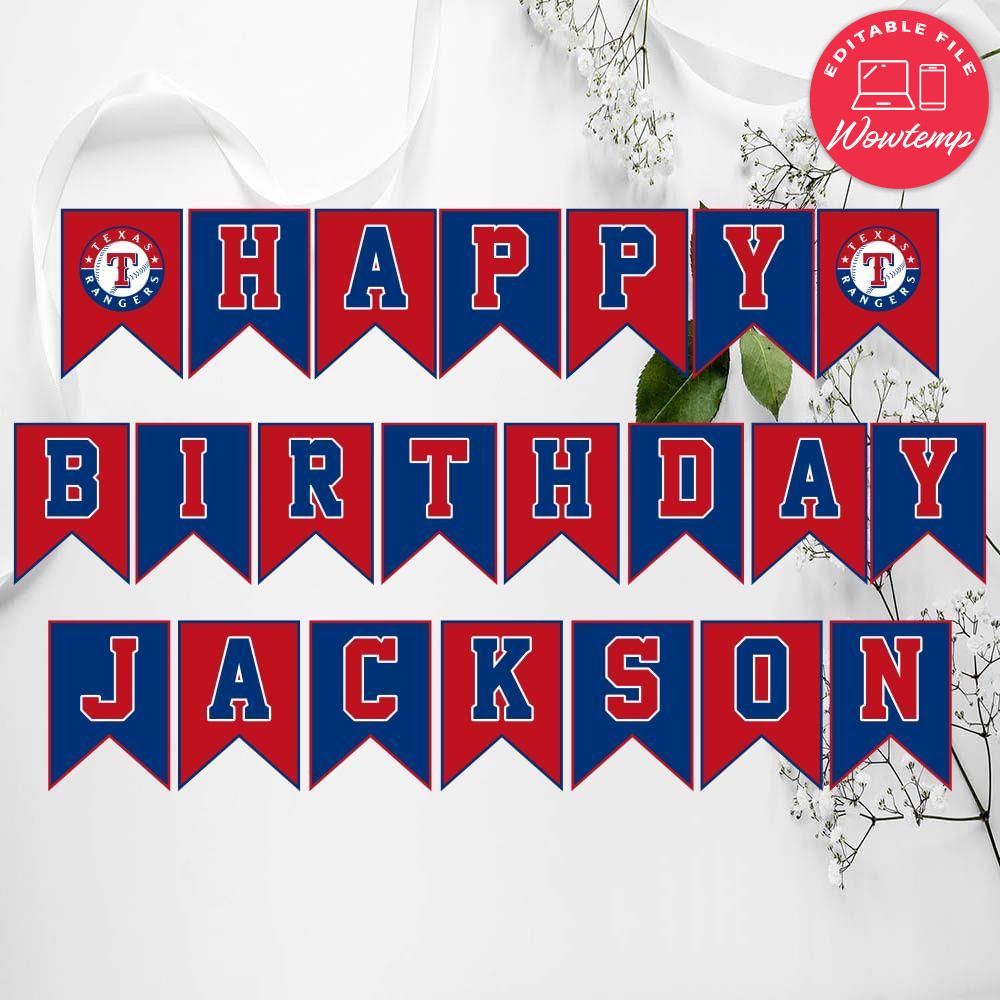 Texas Rangers Birthday Banner Instant Download | Wowtemp