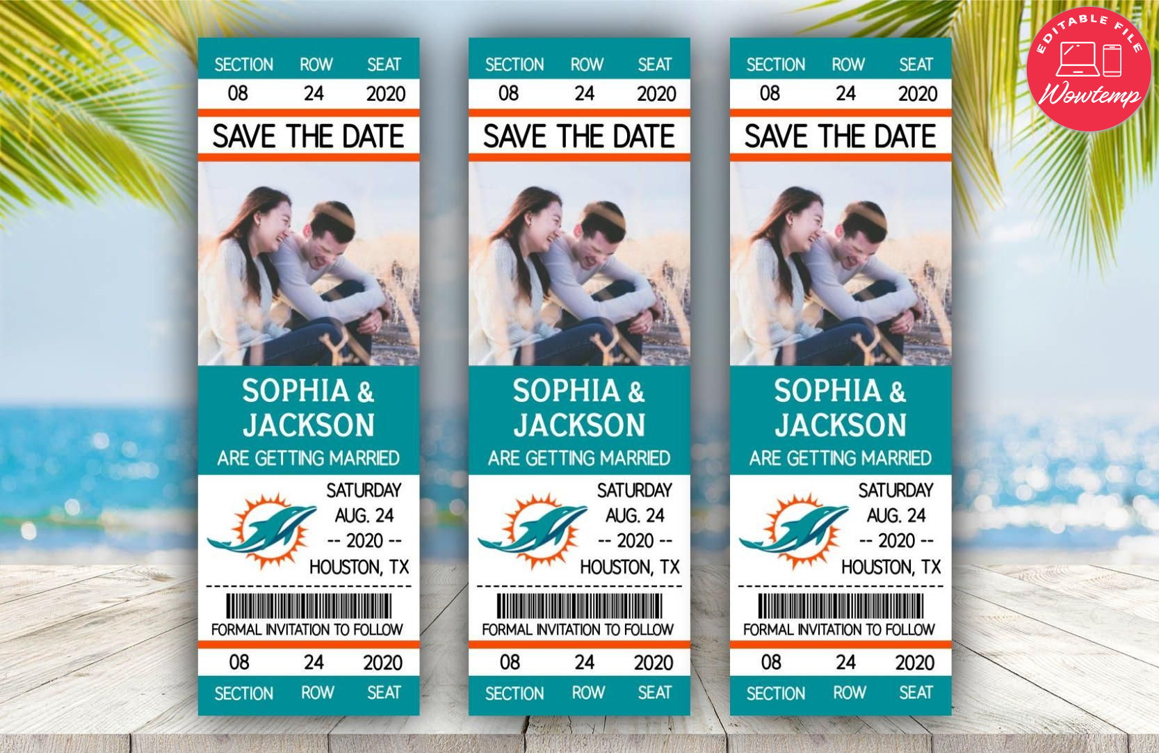 Miami Dolphins Save The Date Wedding Ticket Invitations | Wowtemp