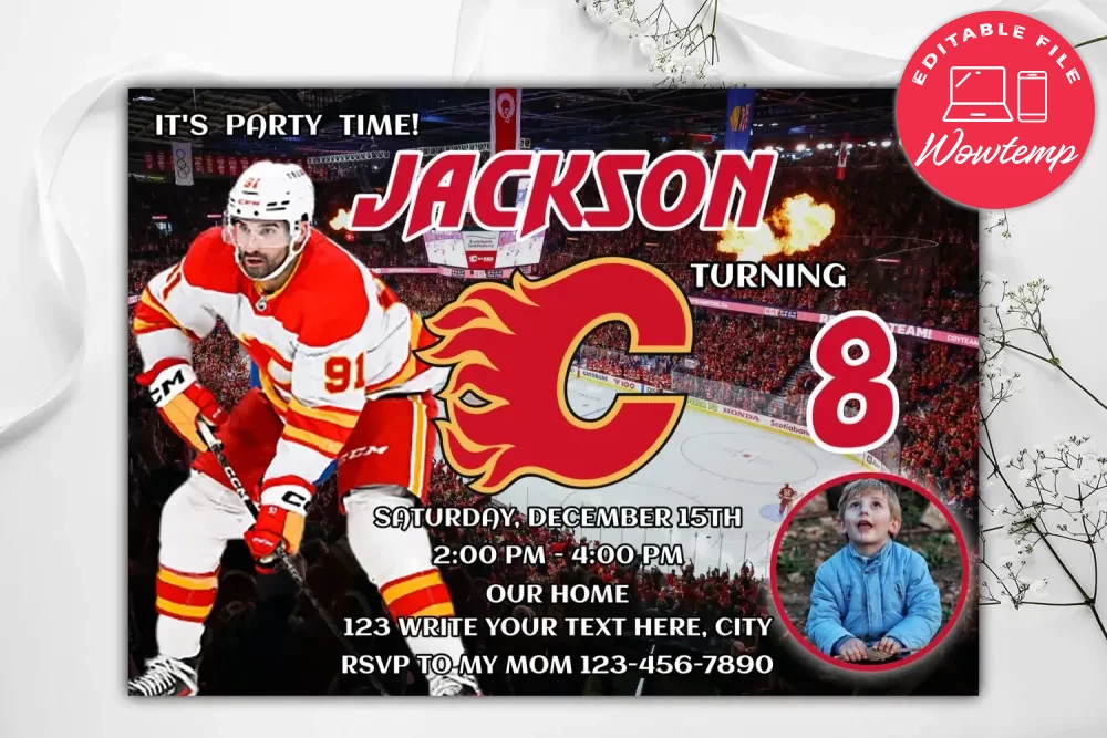 Calgary Flames Birthday Invitation Instant Download | Wowtemp