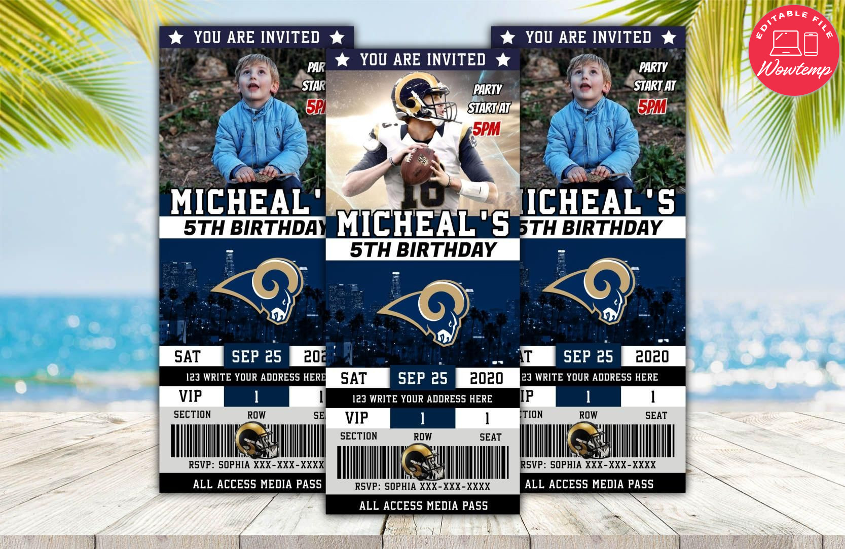 Editable Los Angeles Rams Birthday Ticket Invitations DIY | Wowtemp