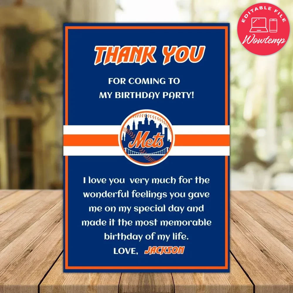 New York Mets Thank you card Template to Print at Home | Wowtemp