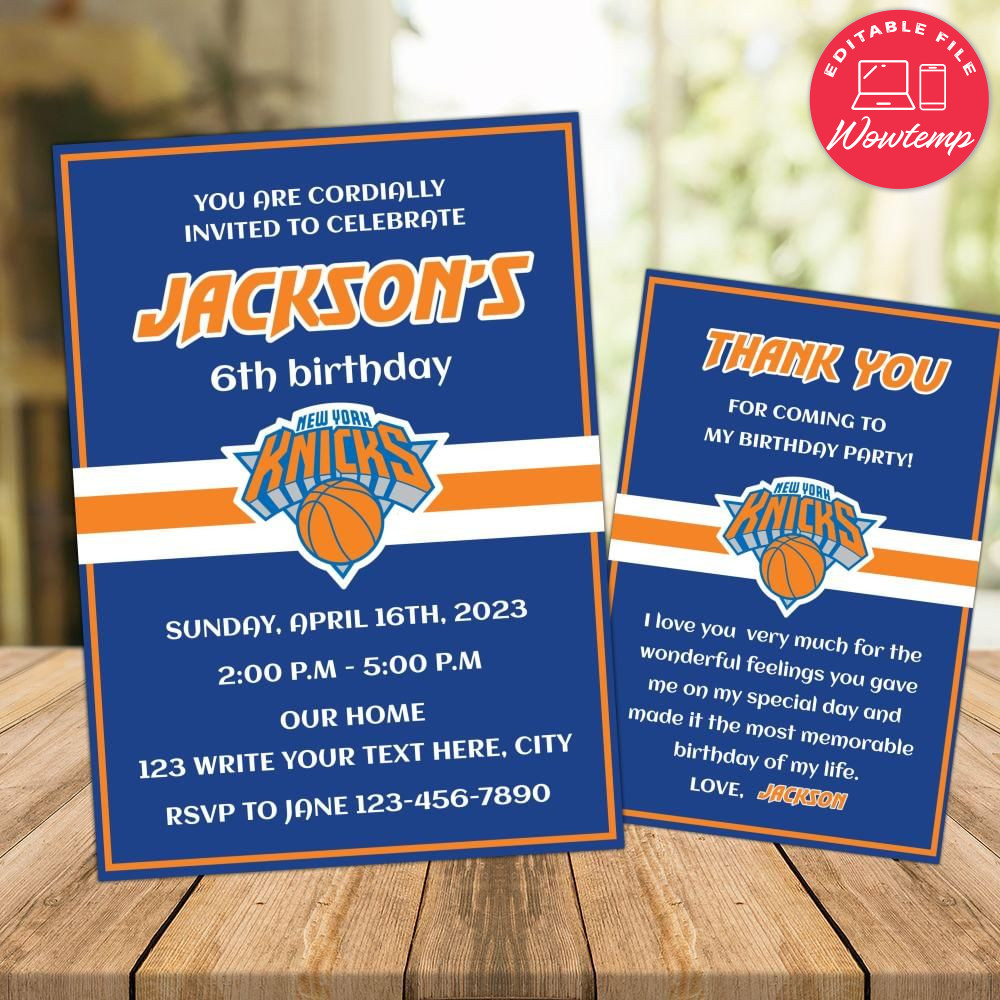 New York Knicks Party Invitations Instant Download | Wowtemp