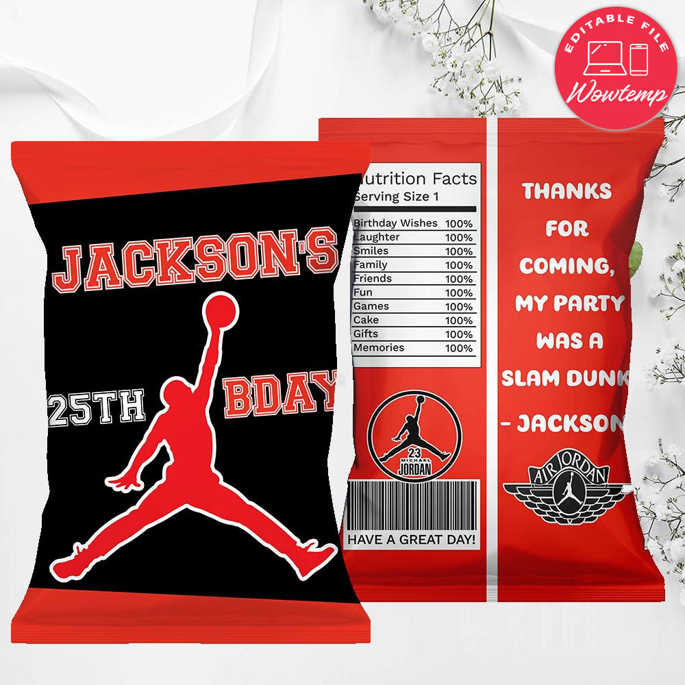 Printable Jordan Birthday Chip Bags Instant Download | Wowtemp