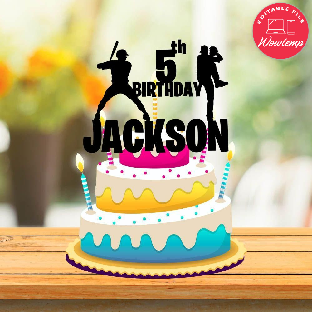 Printable Baseball Birthday Cake Topper Template Instant Download | Wowtemp