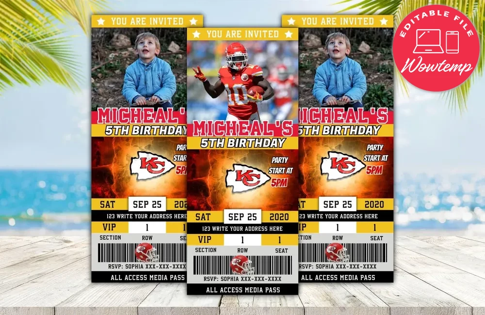 Editable Kansas City Chiefs Birthday Ticket Invitations | Wowtemp