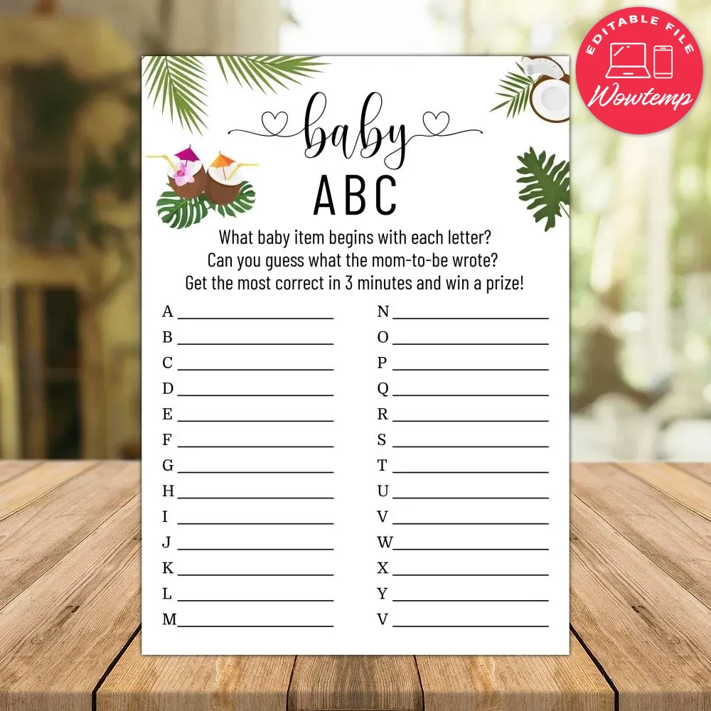 Greenery Baby ABC Game Baby Shower Game Instant Download | Wowtemp