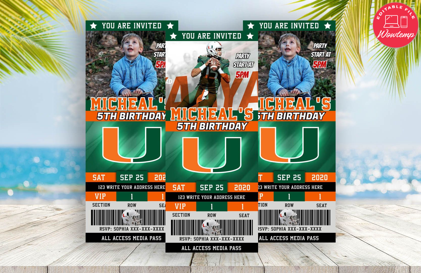 Editable Miami Hurricanes Birthday Ticket Invitations | Wowtemp