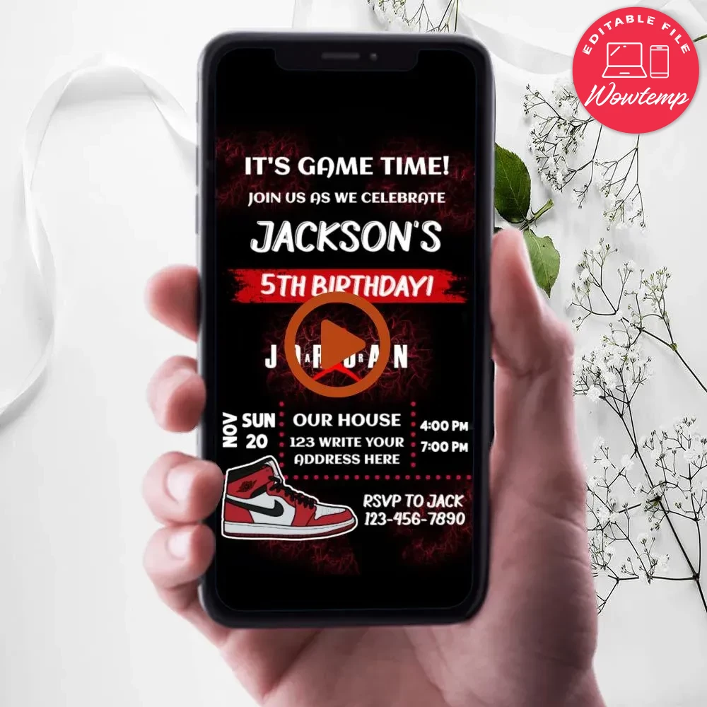 Digital Jordan Sneaker Customizable Mp4 Video Invitation | Wowtemp