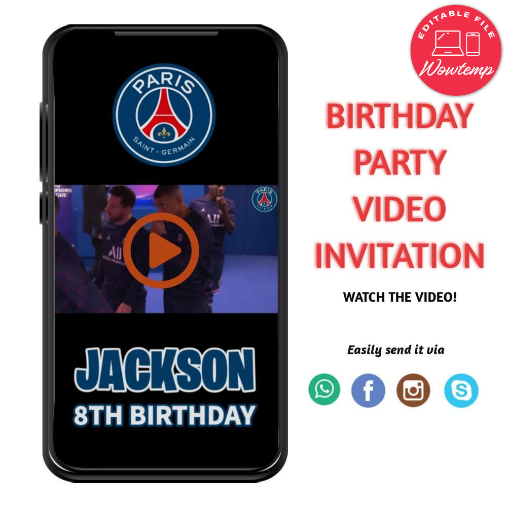 PSG Invitation Digital Template Instant Download | Wowtemp