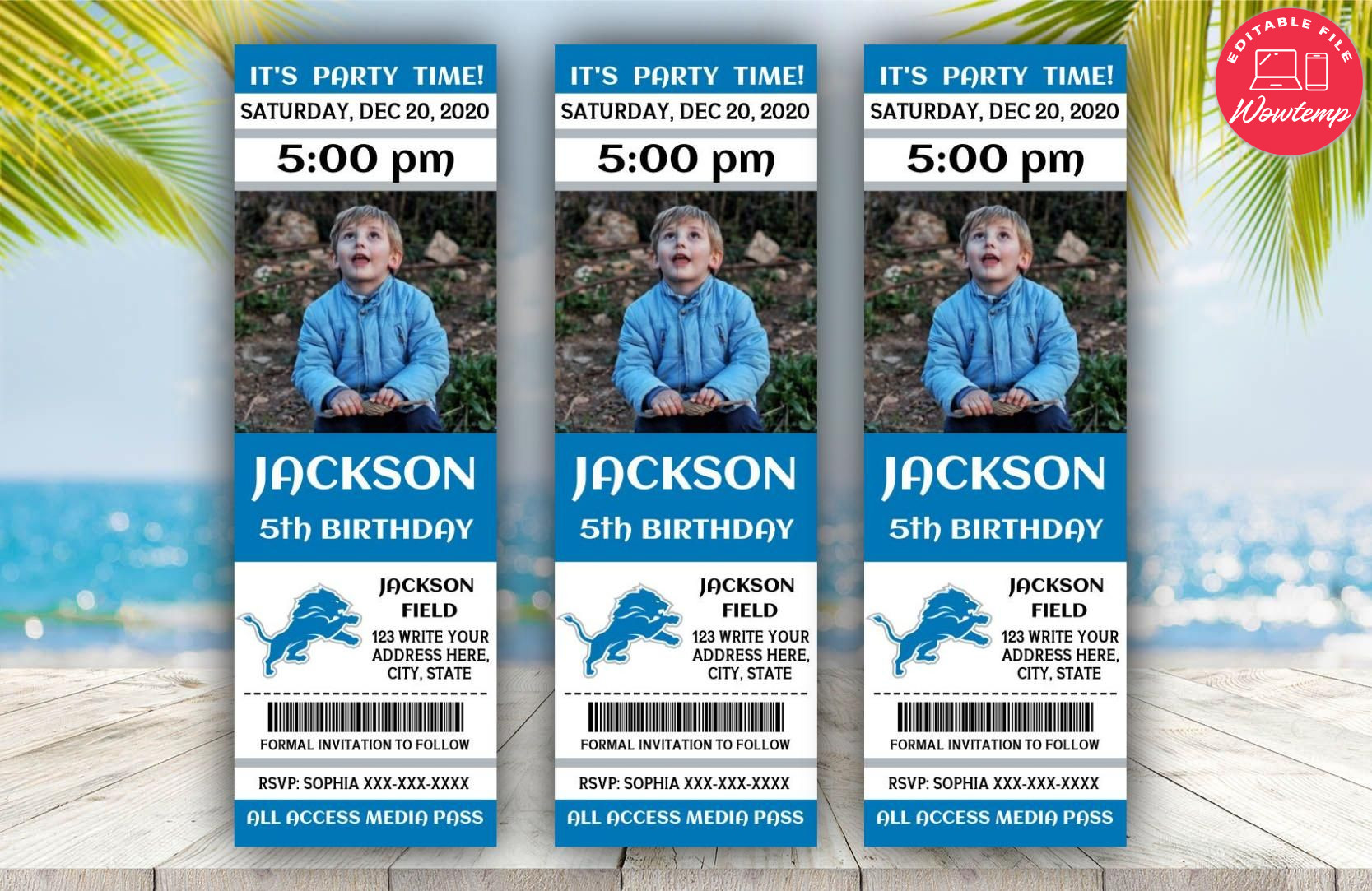 Printable Detroit Lions Birthday Ticket Invitations DIY | Wowtemp