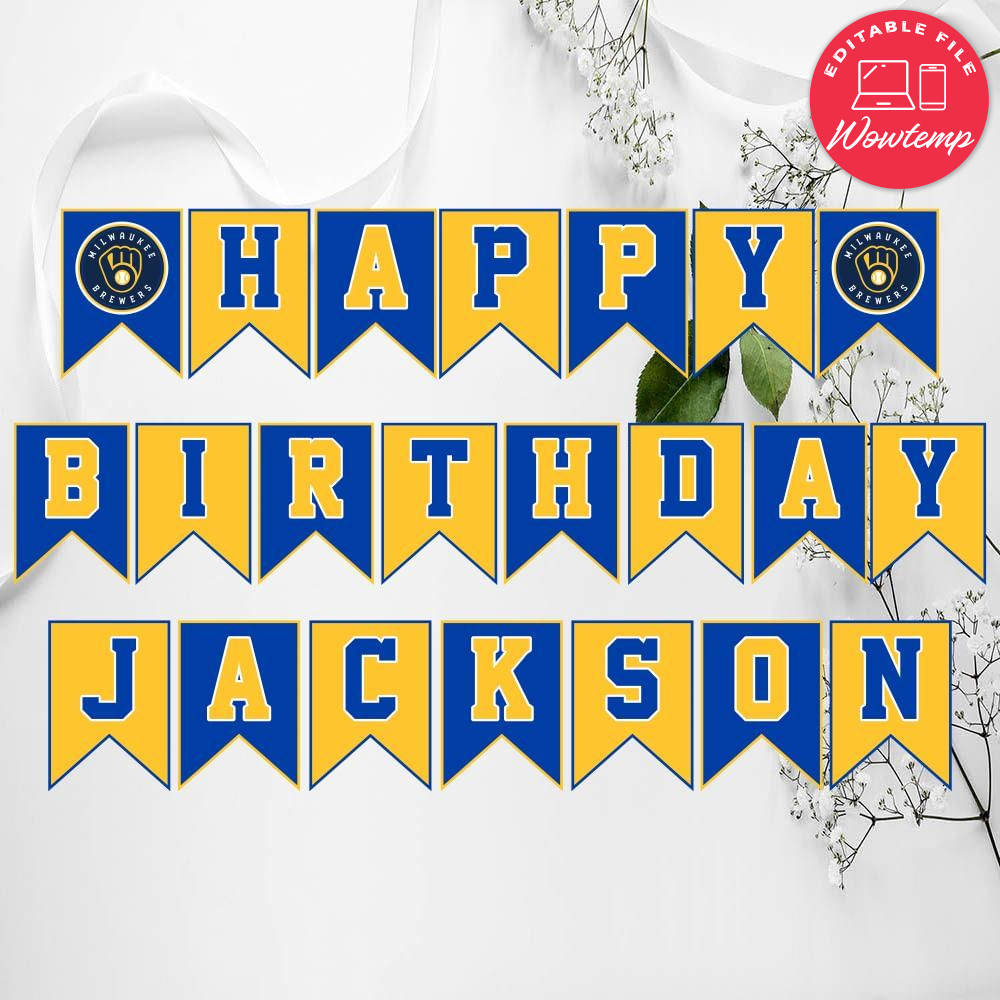 Milwaukee Brewers Birthday Banner Instant Download | Wowtemp