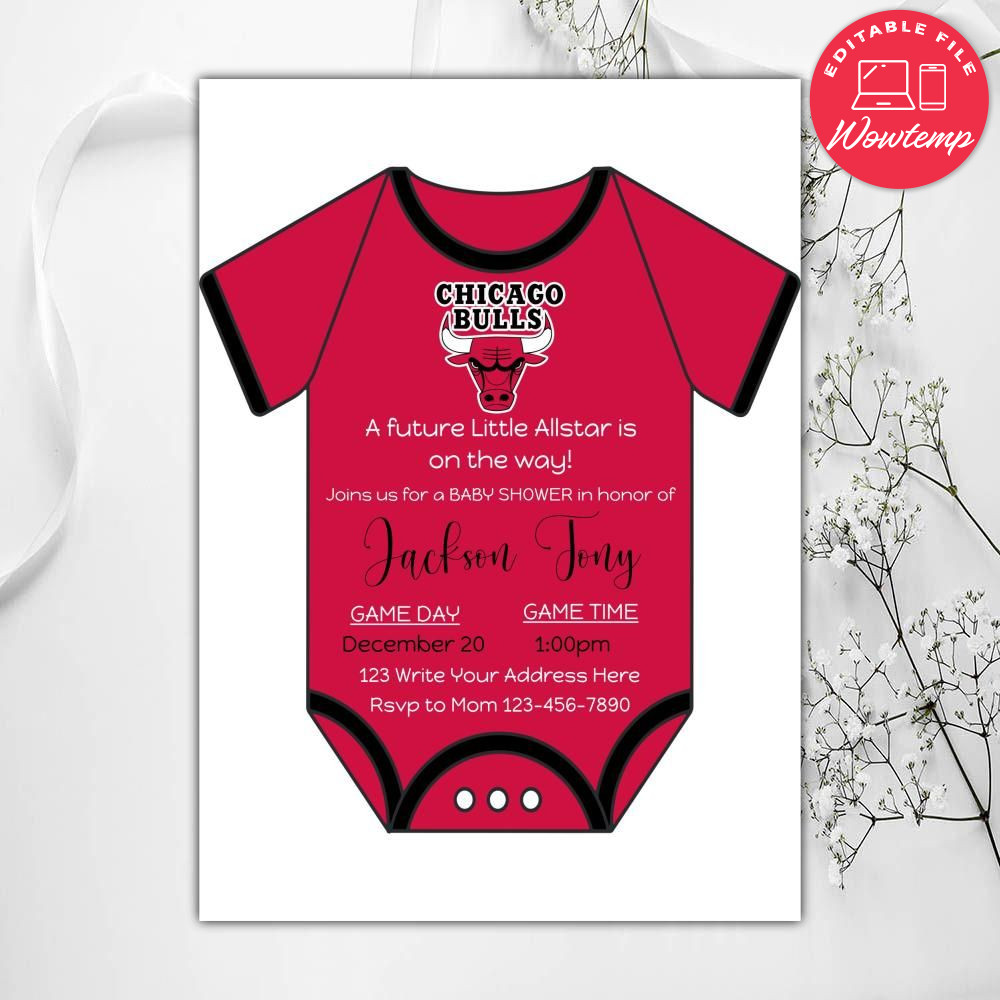 Chicago Bulls Baby Shower Invitation Instant Download | Wowtemp