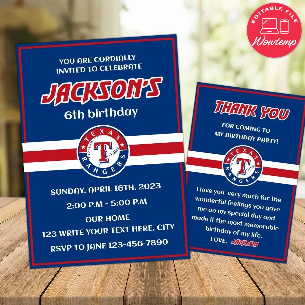 Texas Rangers Party Invitations Instant Download | Wowtemp