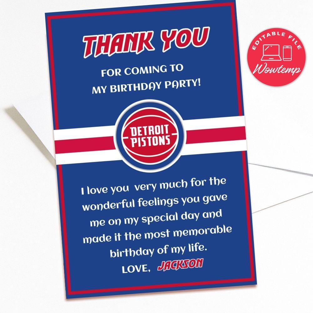 Detroit Pistons Thank you card Template to Print at Home | Wowtemp